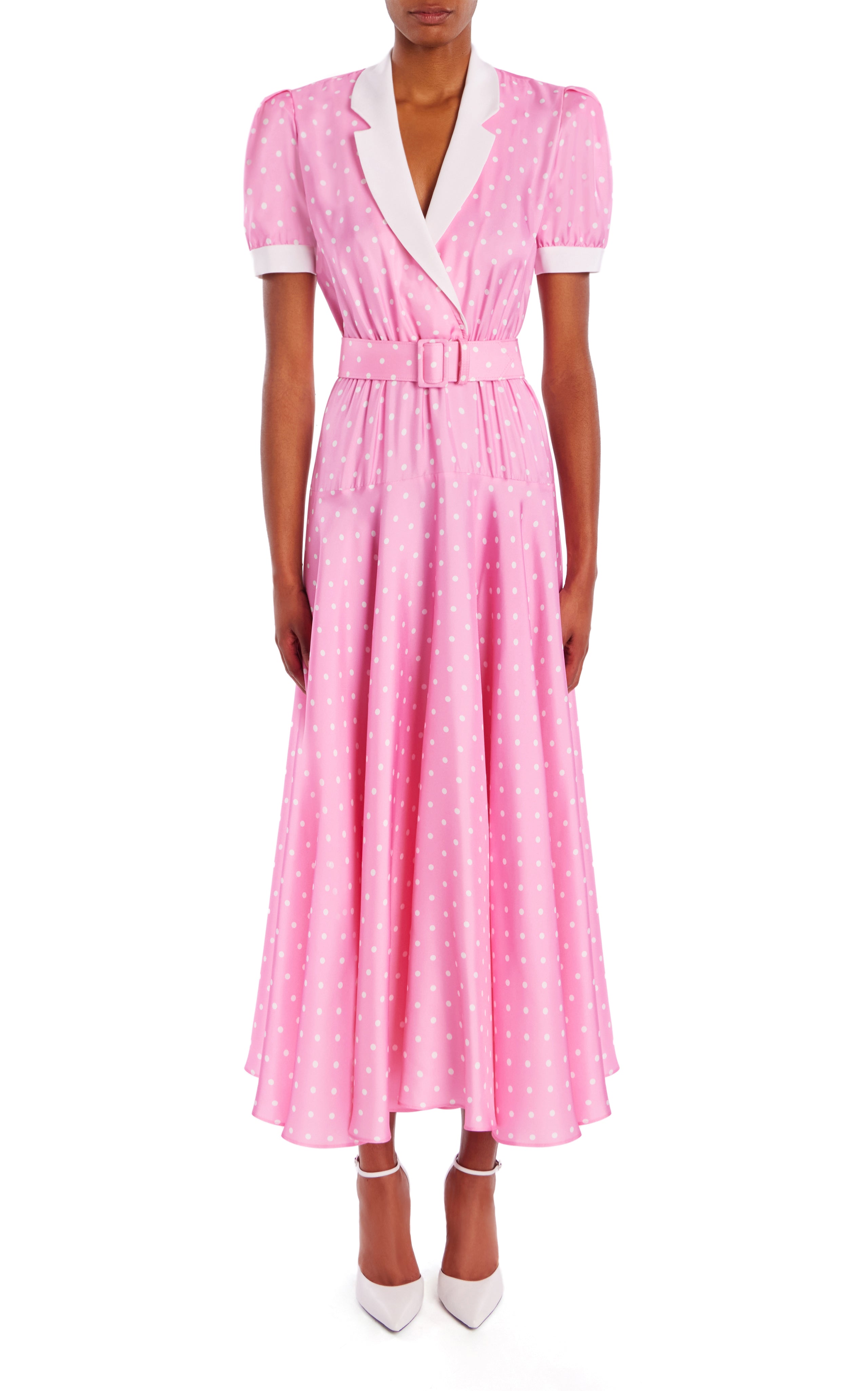Polka Dot Silk Silk Twill Collared Dress With Belt – Rodarte
